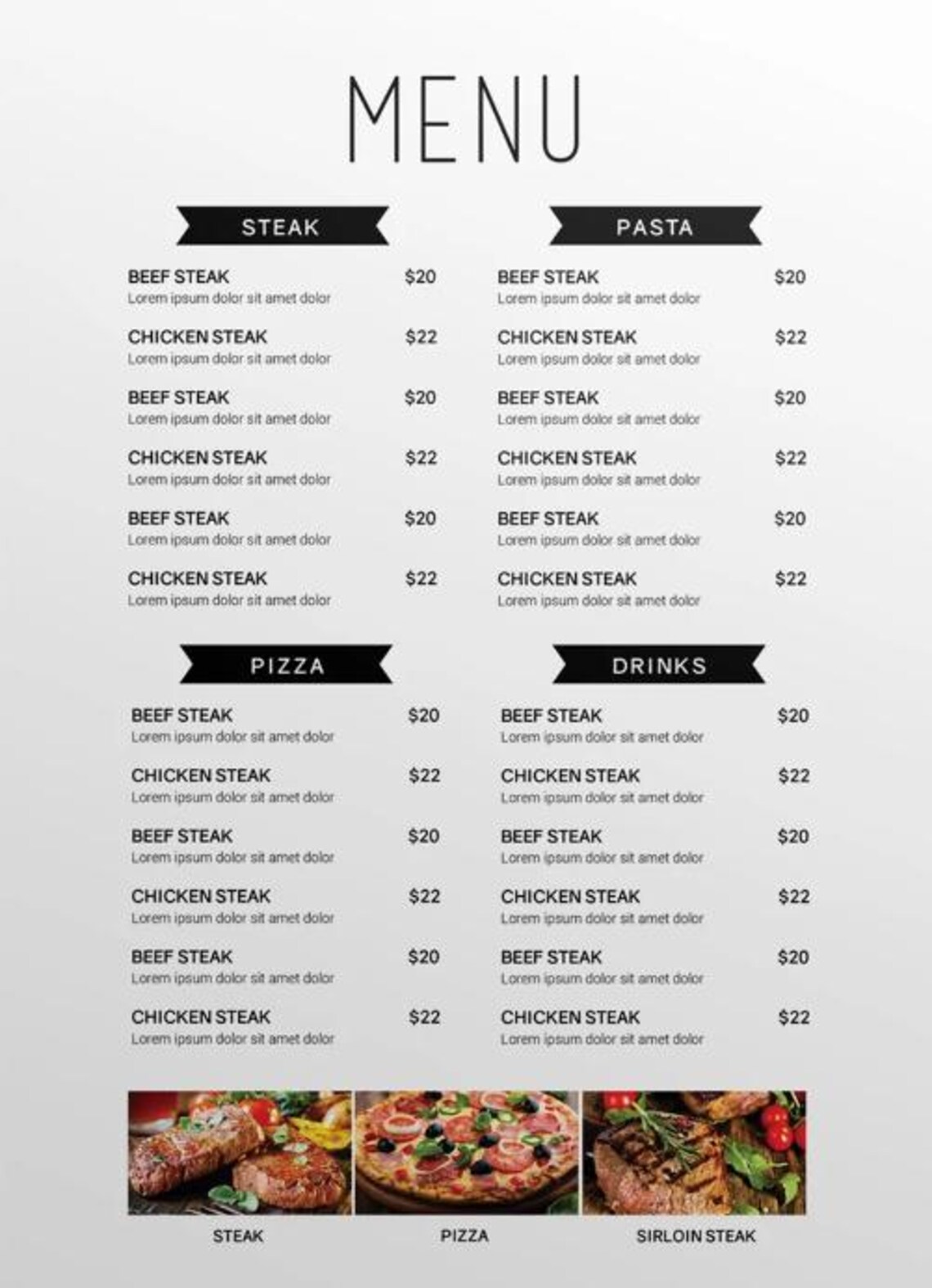 Restaurant Menu Template: Minimalist Food Menu Design (PSD) - Etsy