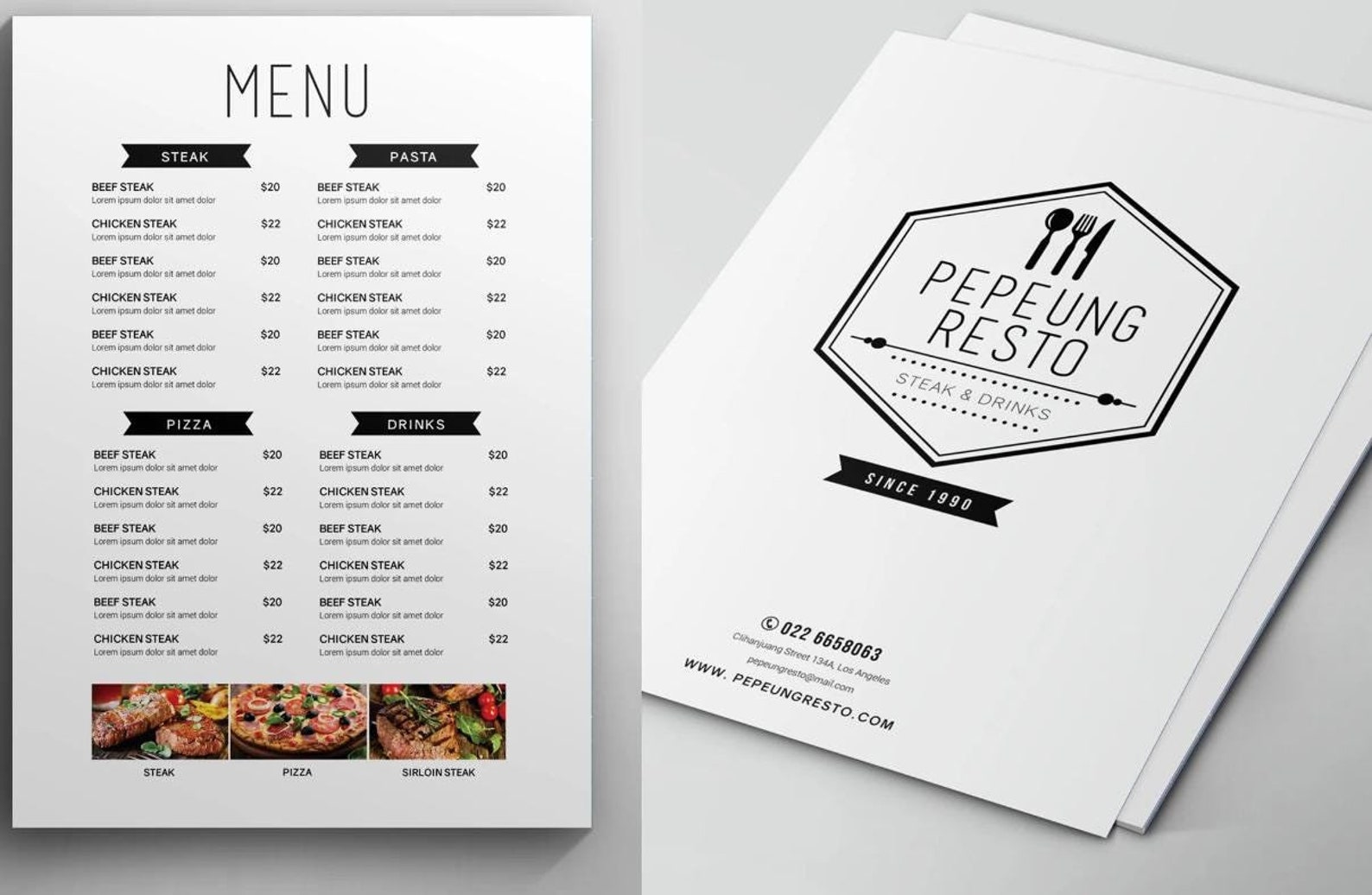 Restaurant Menu Template: Minimalist Food Menu Design (PSD) - Etsy