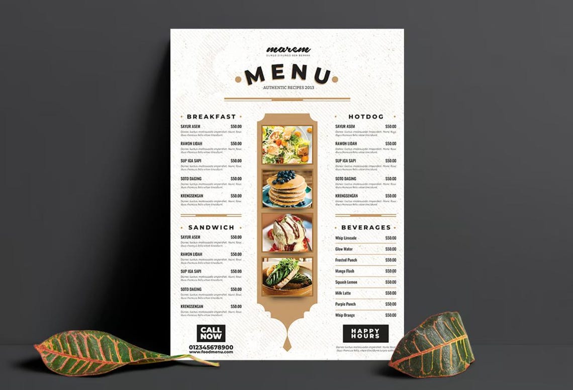 Restaurant Menu Template: Customizable Food Menu, A4 Size (PSD File) - Etsy