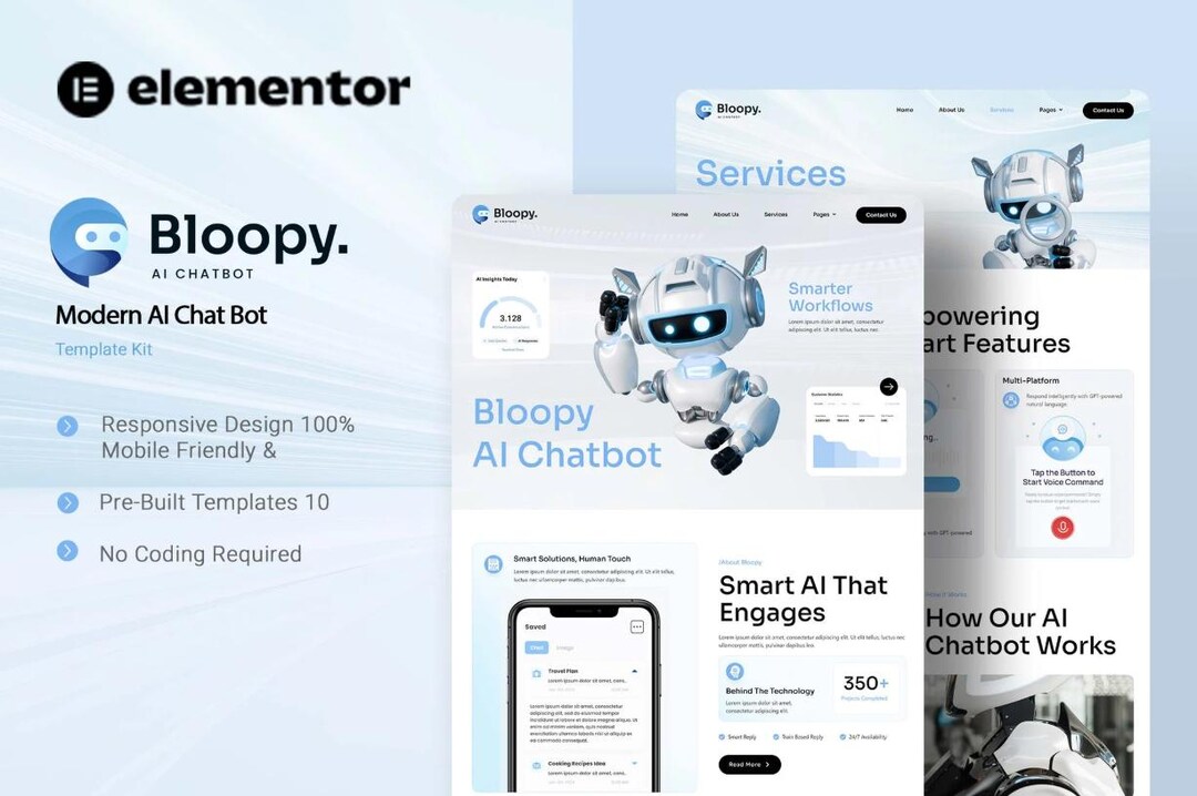 Modern AI Chat Bot Elementor Template Kit, Wordpress Template, SEO ...