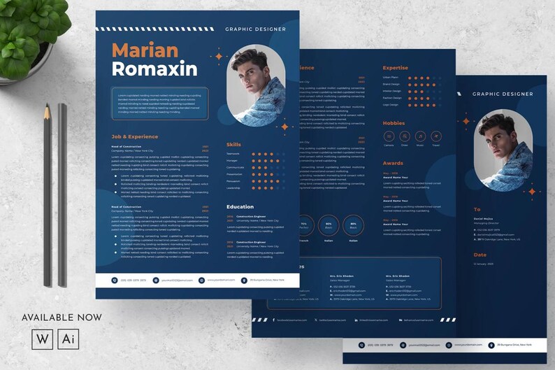 Modern Resume Template: CV & Cover Letter for Word, Google Docs, Apple ...