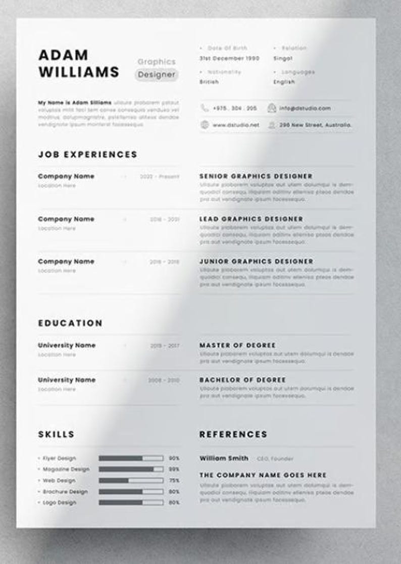 ATS Friendly Resume Template for Google Docs, Word and Pages Resume ...