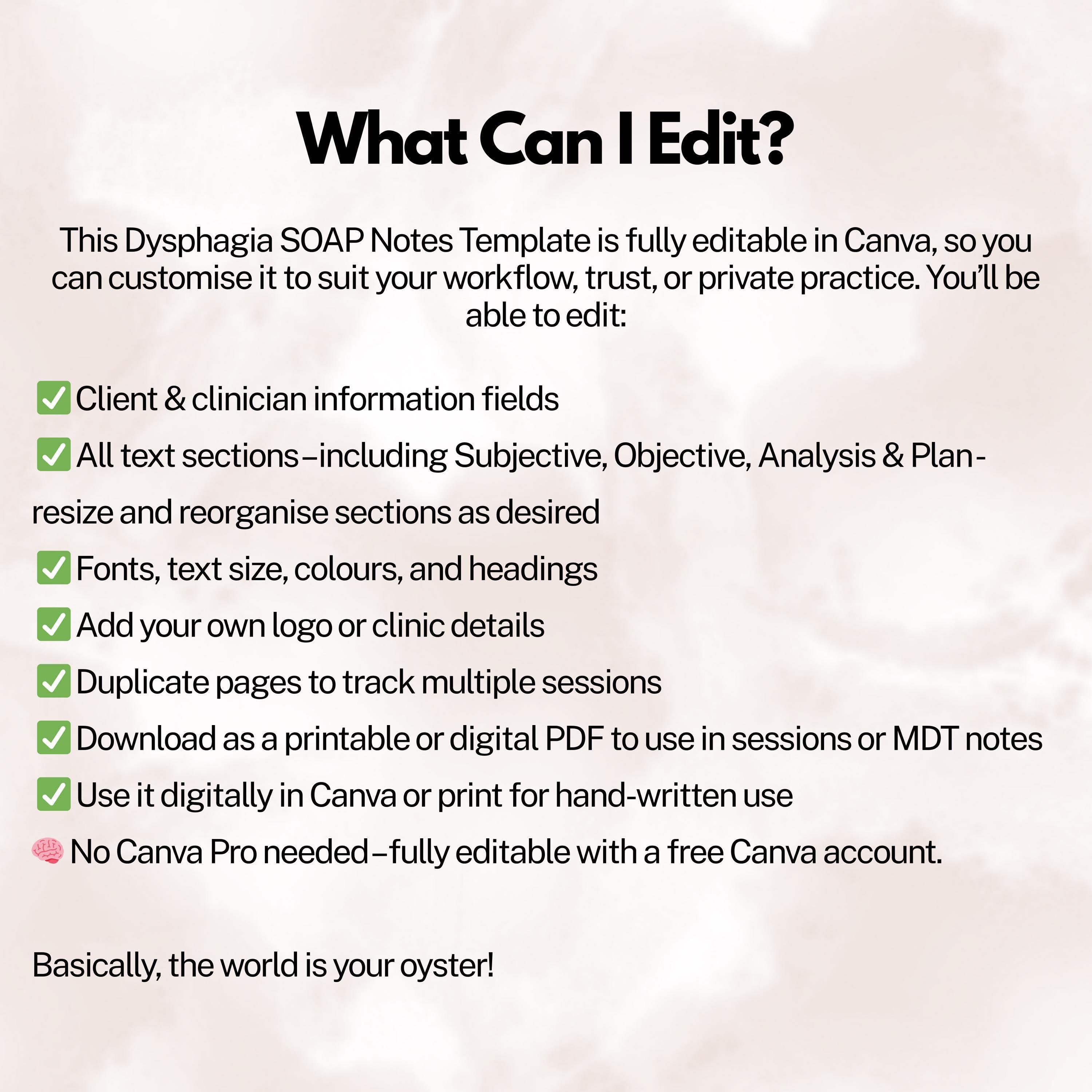 Editable Dysphagia SOAP Note Template for Speech and Language ...