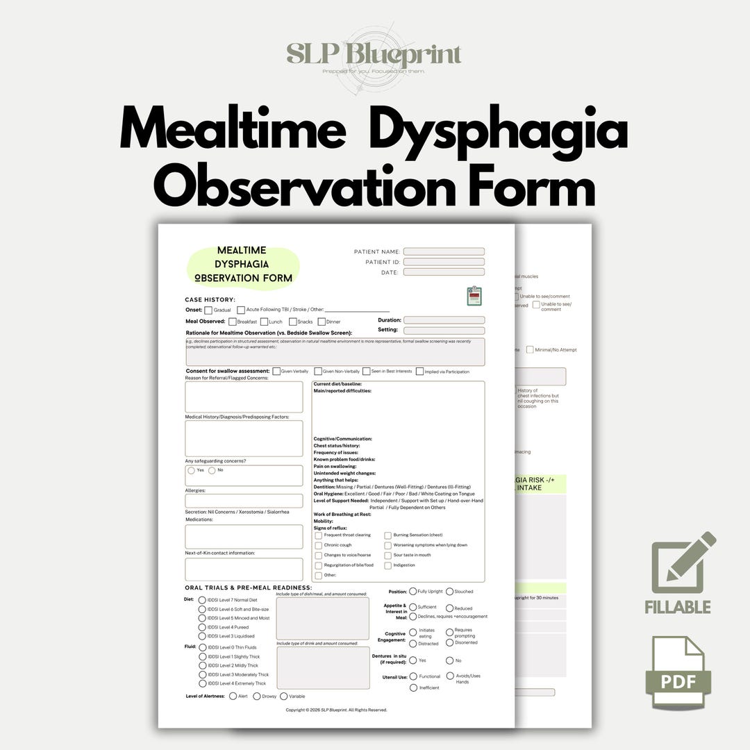 Mealtime Dysphagia Observation Form, Speech & Language Pathology ...