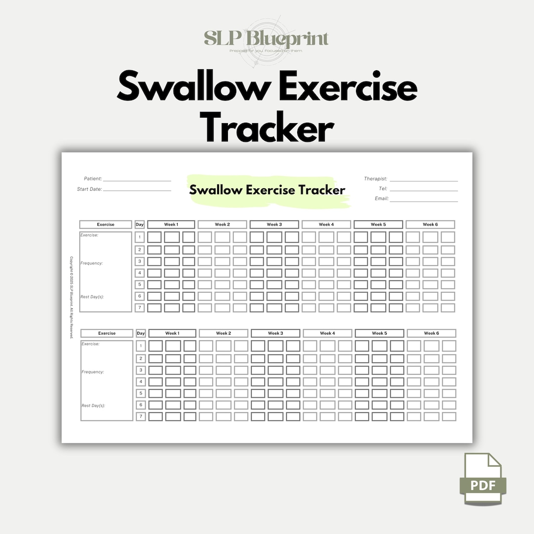 Dysphagia Swallow Exercise Tracker: SLP Printable Template (PDF ...