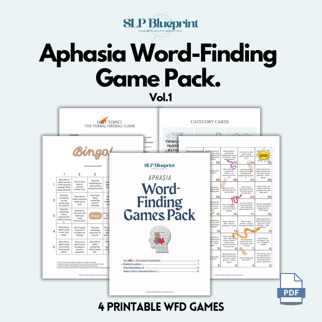 Aphasia Word Finding Printable Therapy Games - Etsy