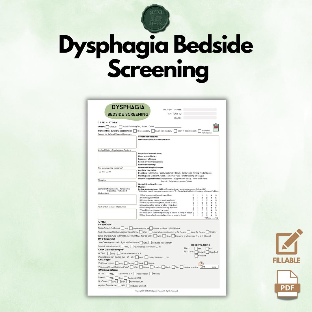 Dysphagia Bedside Swallow Screening Template Fillable + Printable ...