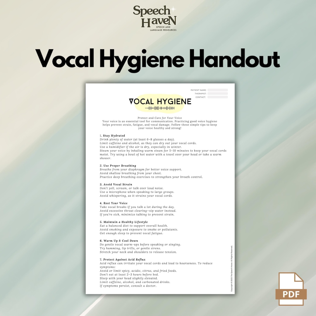 Vocal Hygiene PRINTABLE Handout / Speech and Language Pathology / Vocal ...