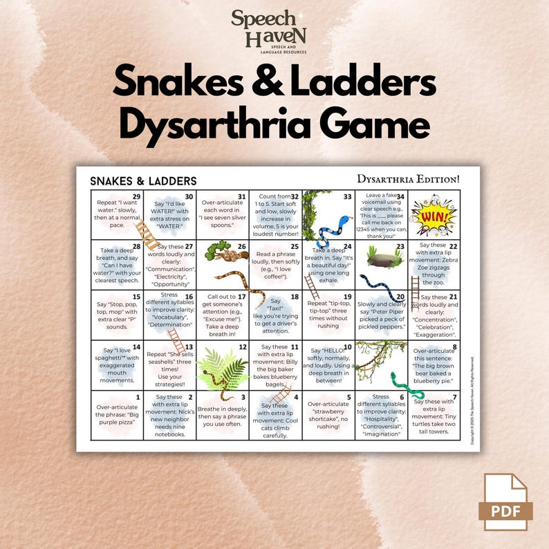 Snakes & Ladders Dysarthria Game PRINTABLE - Speech and Language ...
