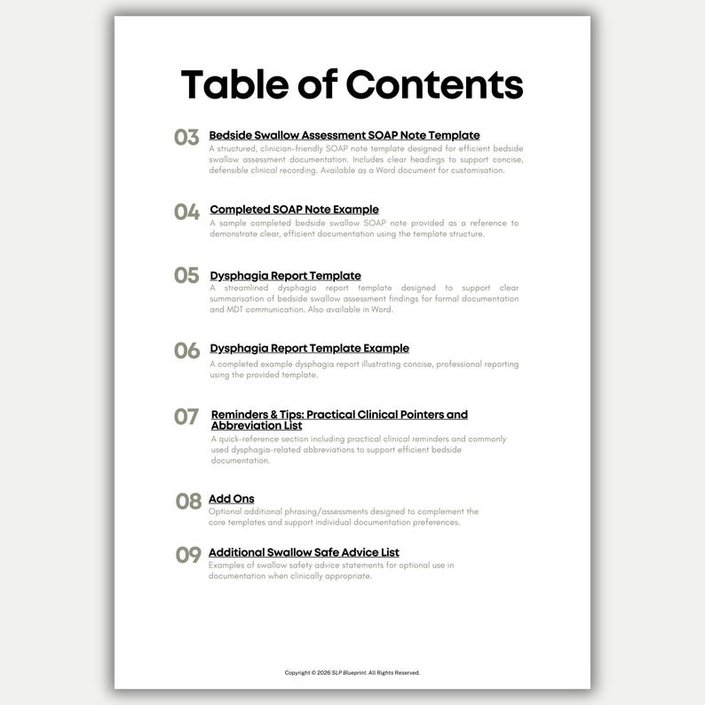 Dysphagia SOAP Note & Report Templates, Bedside Swallow Documentation ...