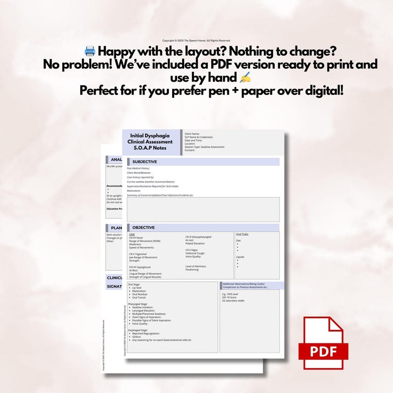 Editable Dysphagia SOAP Note Template for Speech and Language ...