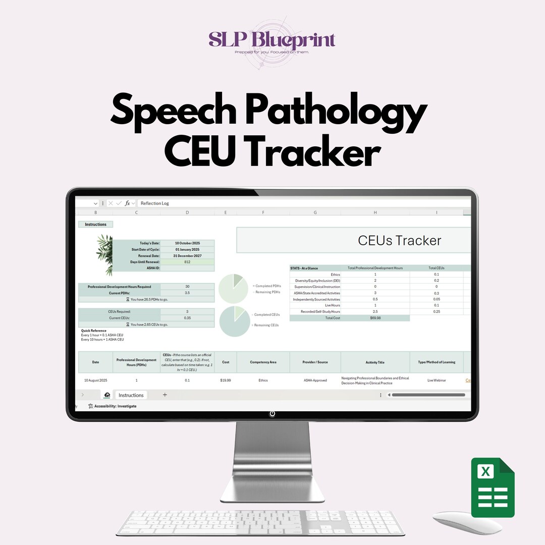 SLP CEU Tracker Spreadsheet: Audit-ready PDH Log (excel) - Etsy