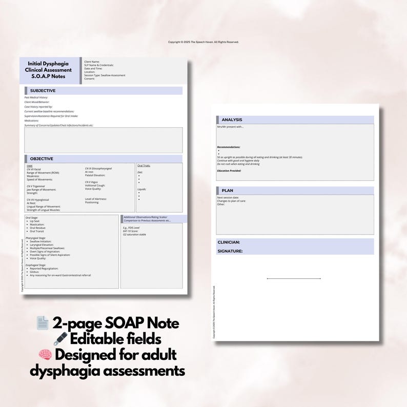 Editable Dysphagia SOAP Note Template for Speech and Language ...