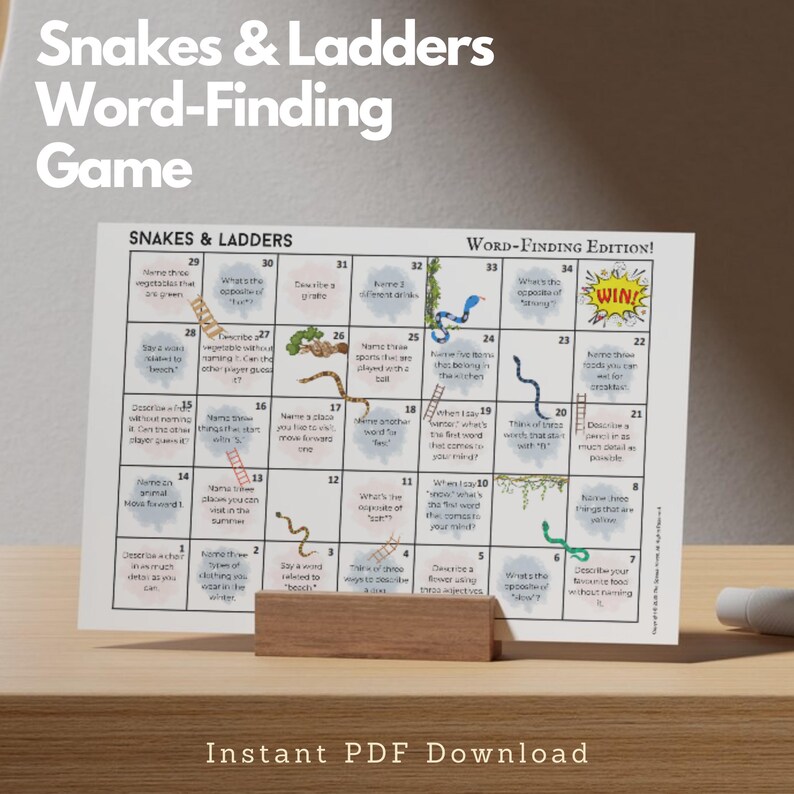 Snakes & Ladders Word-finding Game PRINTABLE - Speech and Language ...