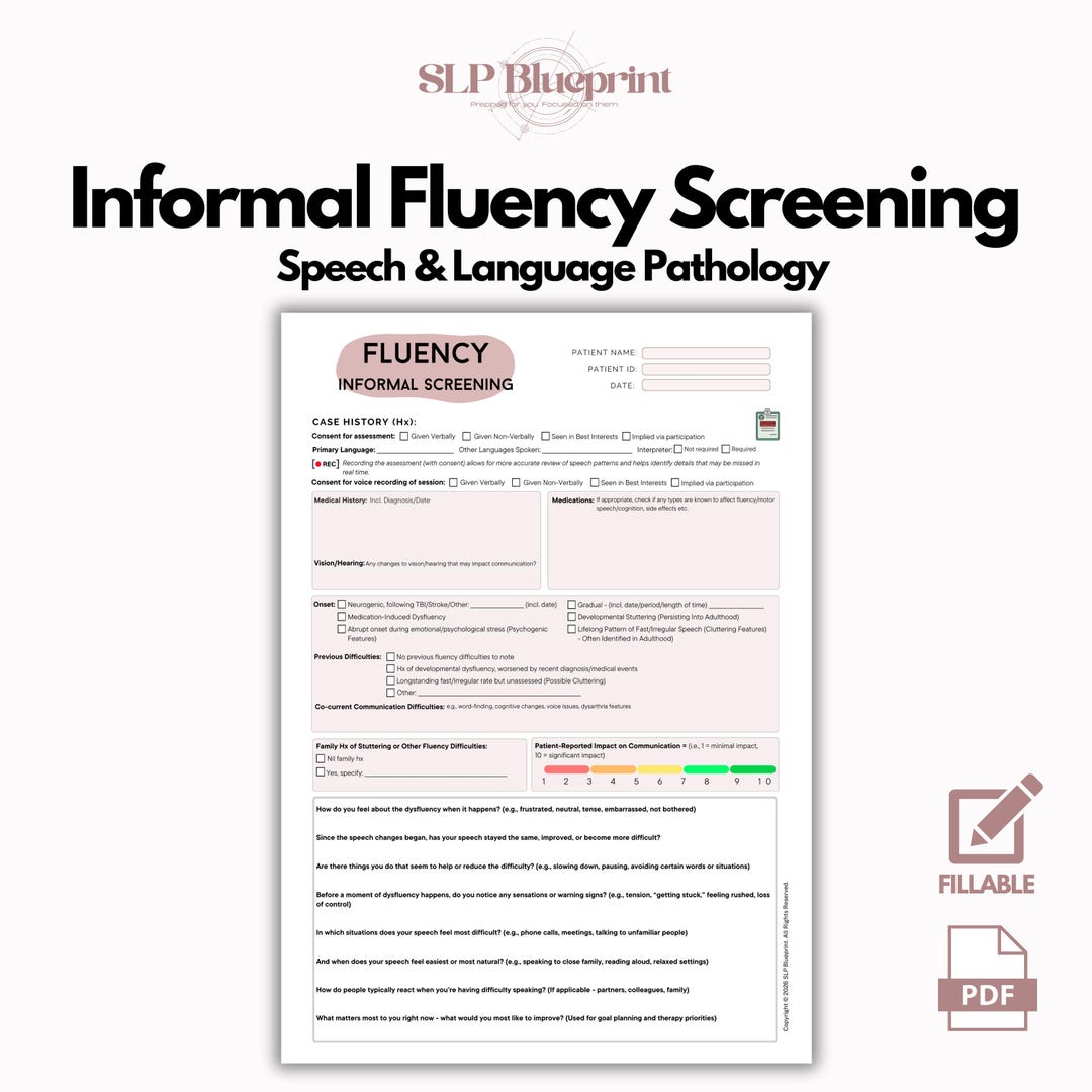 Informal Fluency Screening Tool, Adult Speech & Language Pathology ...
