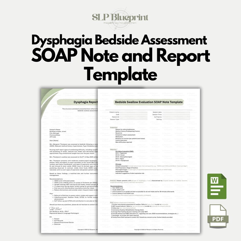 Dysphagia SOAP Note & Report Templates, Bedside Swallow Documentation ...