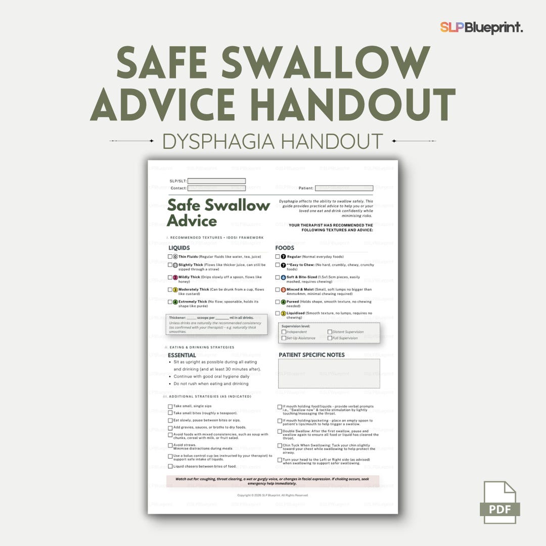 Safe Swallow Strategies Printable Handouts | Dysphagia Swallowing ...