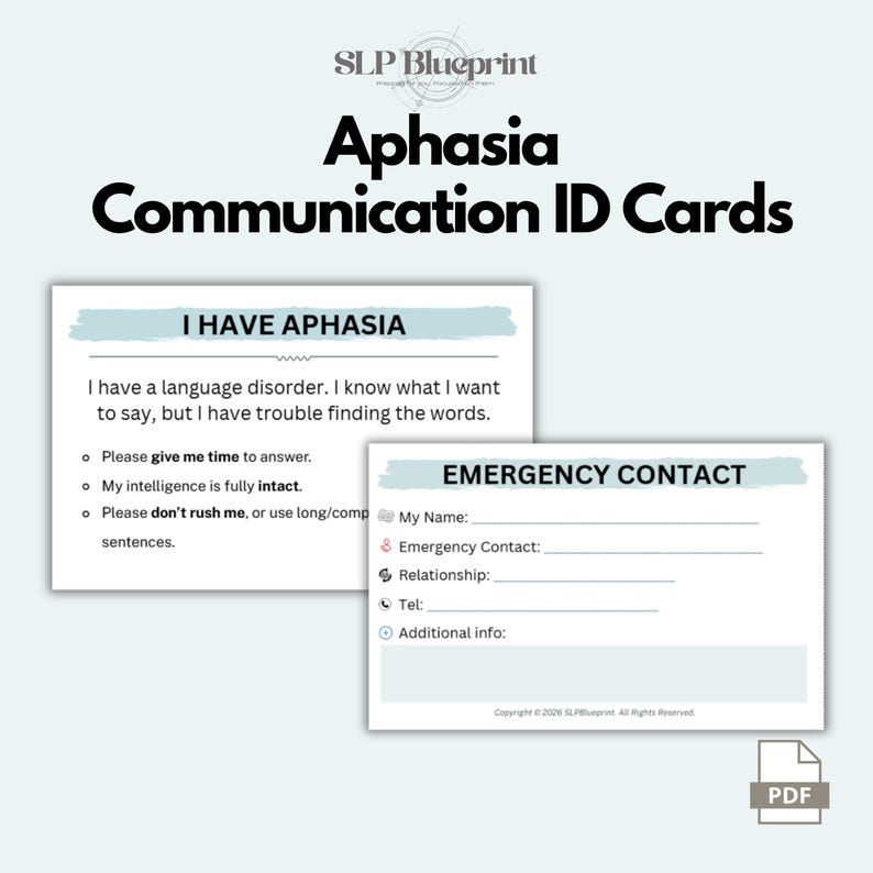 Aphasia: Communication ID Cards, Speech and Language Pathology - Etsy