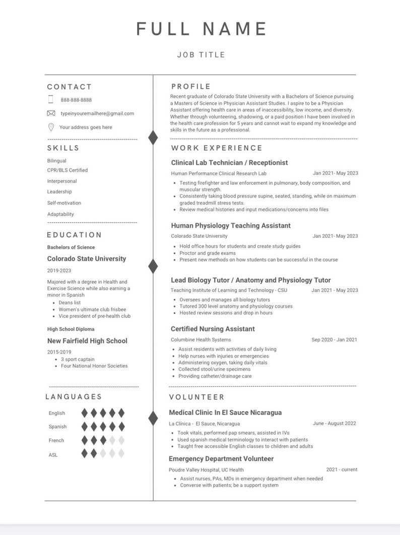 Professional Resume Template - Etsy