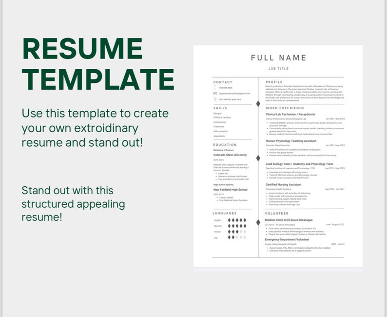 Professional Resume Template - Etsy