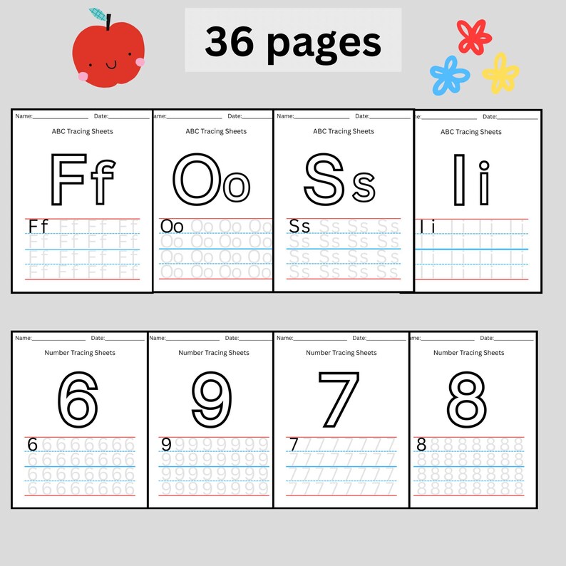 Tracing Numbers and Letters Printable Worksheets - Etsy