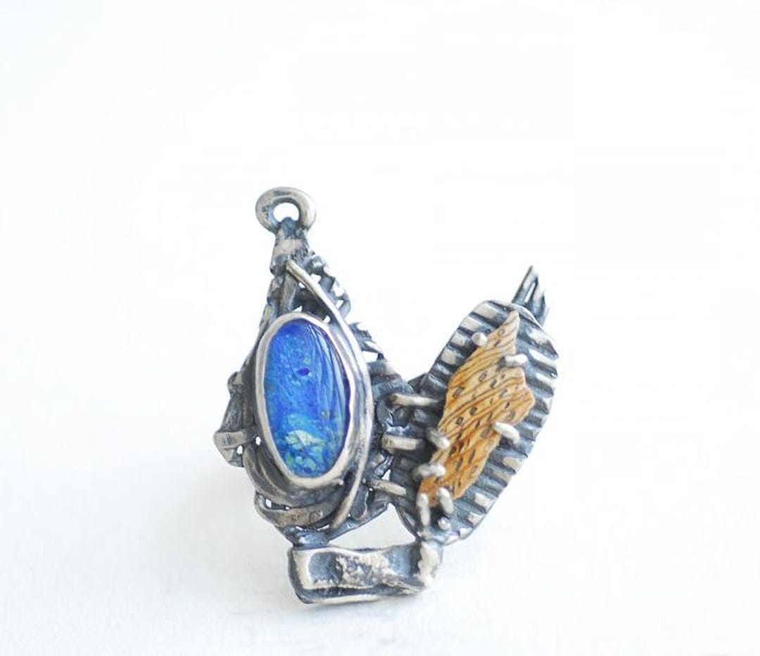 Earth and Sky Ring, Hells Canyon Petrified Wood, Blue Azurite Ring ...