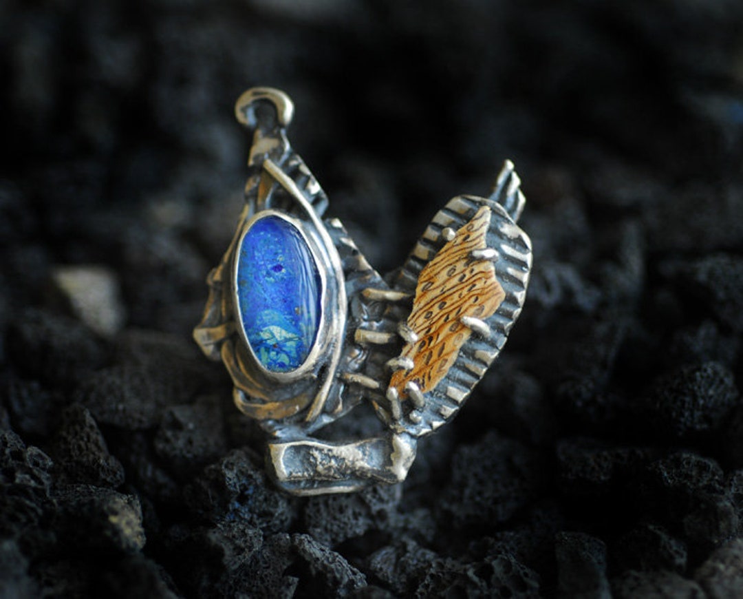 Earth and Sky Ring, Hells Canyon Petrified Wood, Blue Azurite Ring ...