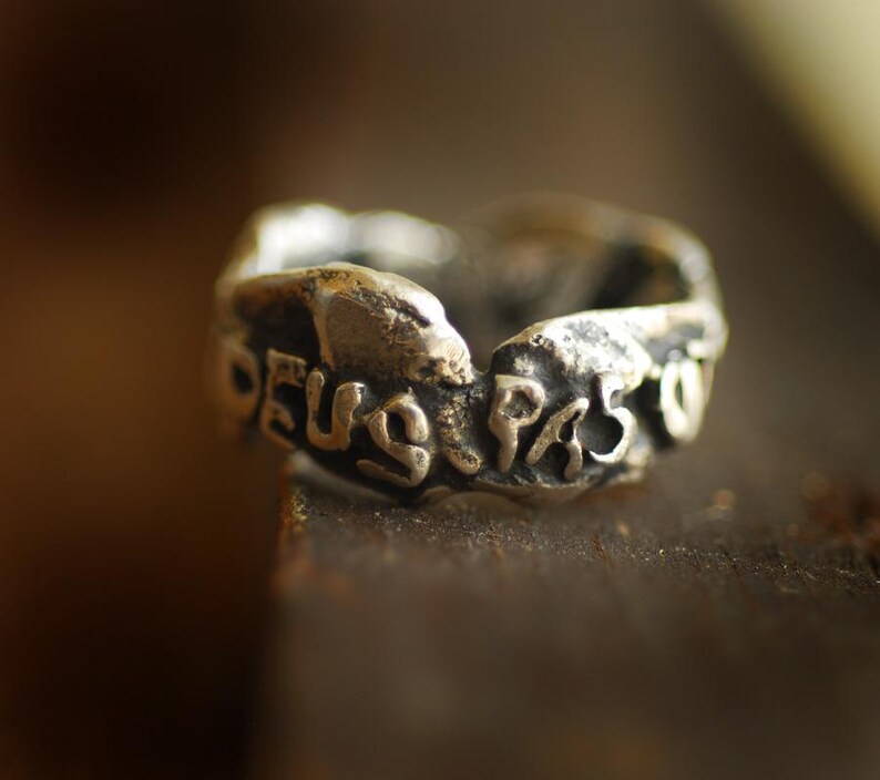 Deus Pascit Corvus Ring, Latin Quote Jewelry, Raven, Faith Jewelry ...