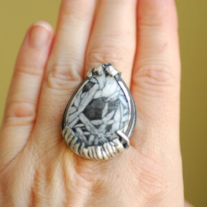 Truth, Pinolith Ring, Black and White Jewelry, Artisan Statement Ring ...