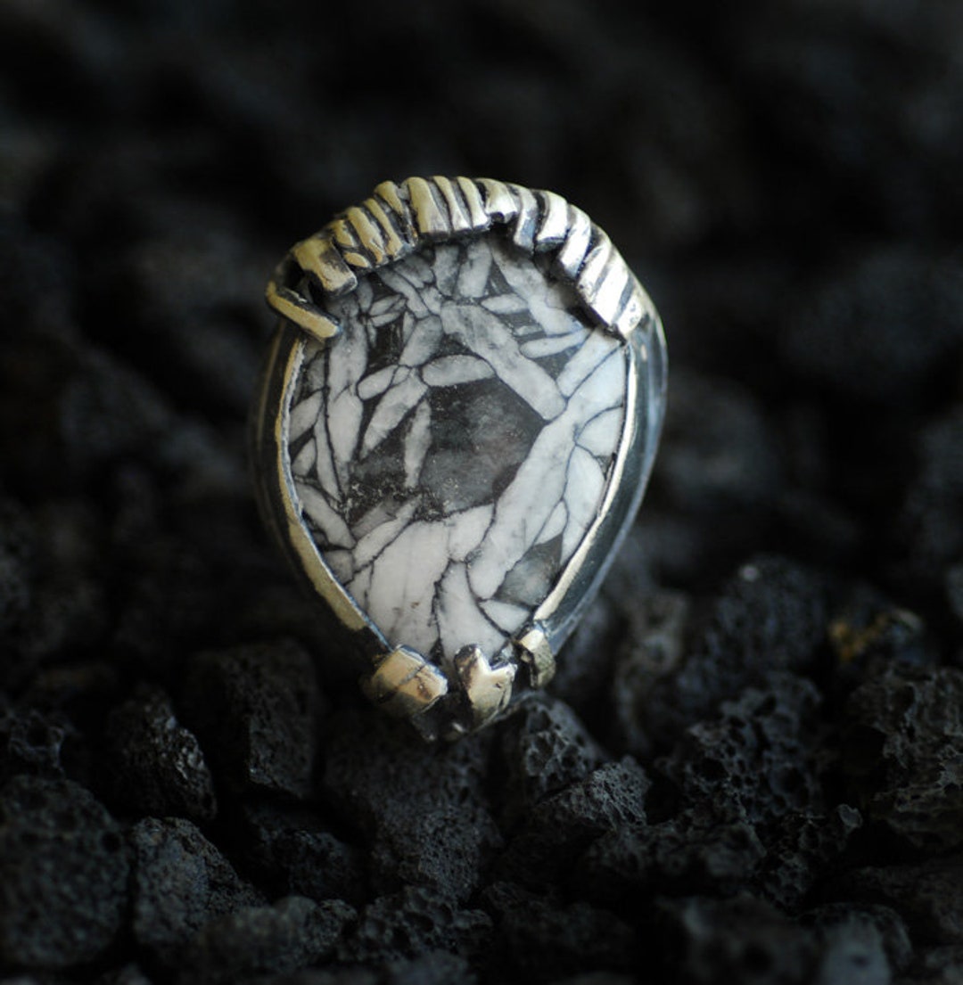 Truth, Pinolith Ring, Black and White Jewelry, Artisan Statement Ring ...