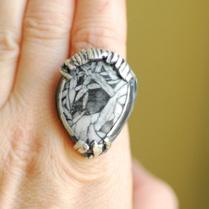Truth, Pinolith Ring, Black and White Jewelry, Artisan Statement Ring ...