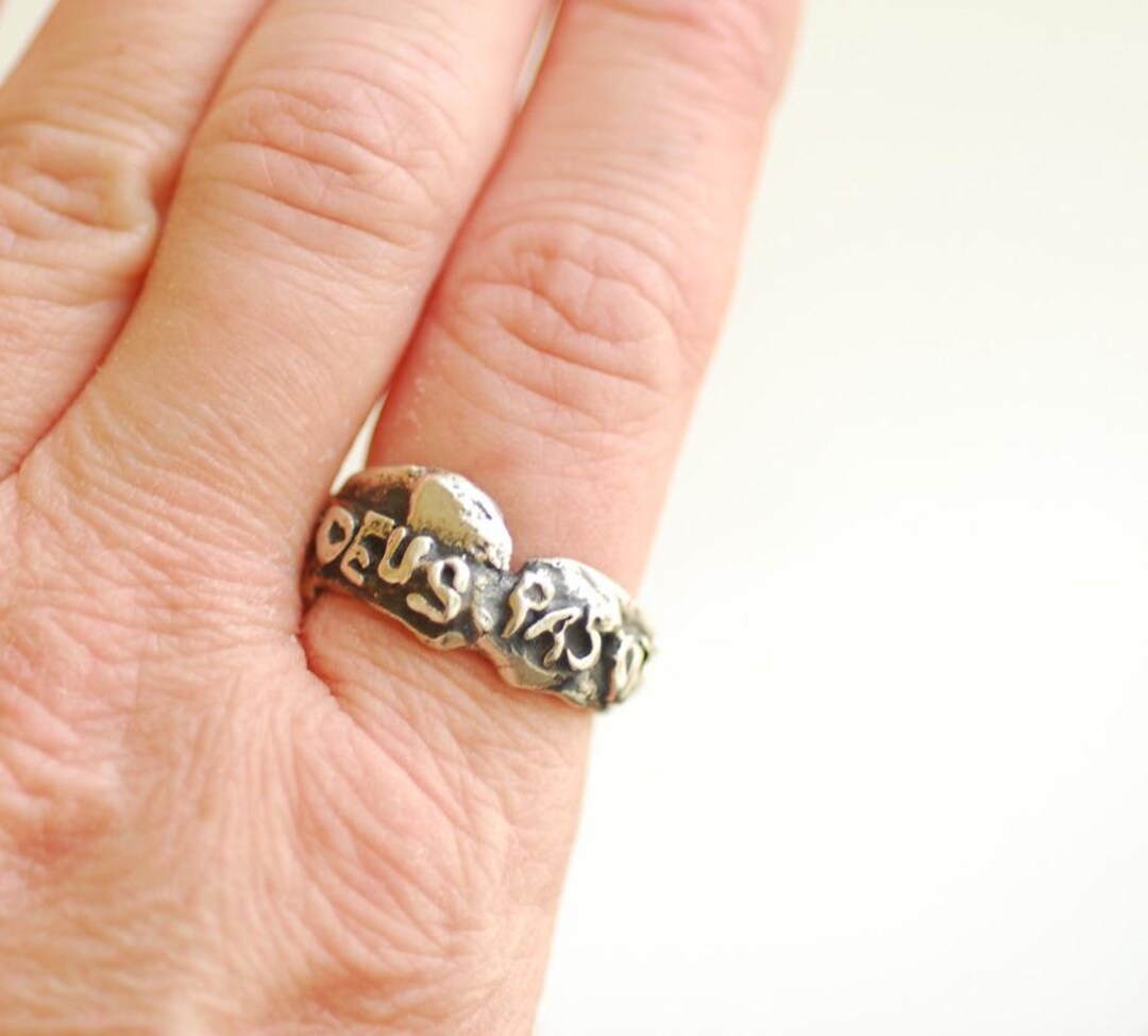 Deus Pascit Corvus Ring, Latin Quote Jewelry, Raven, Faith Jewelry ...