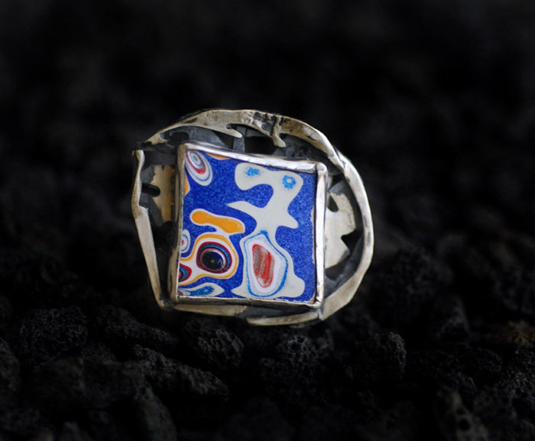Frenzy, Fordite Ring, Sterling Silver, Royal Blue Ring, Statement ...