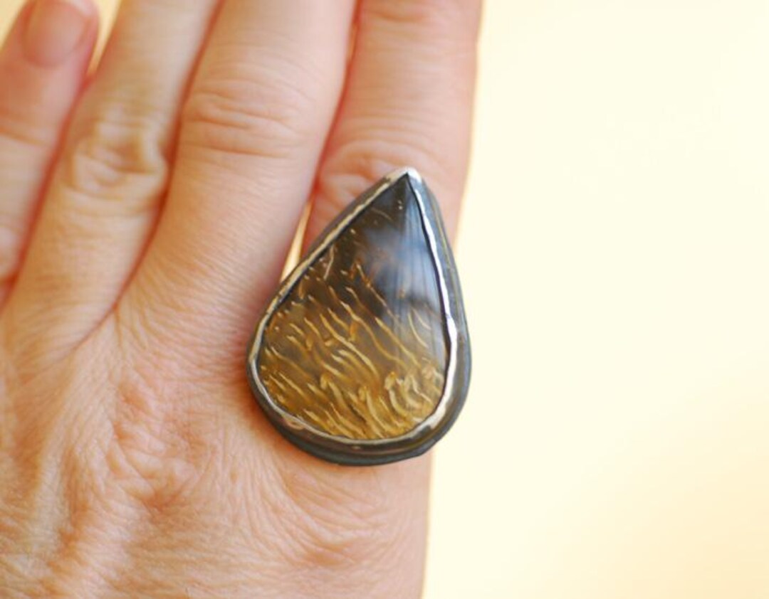 Summer's Ghost Ring, Petrified Palm Wood Ring, Golden Wheat Ring ...