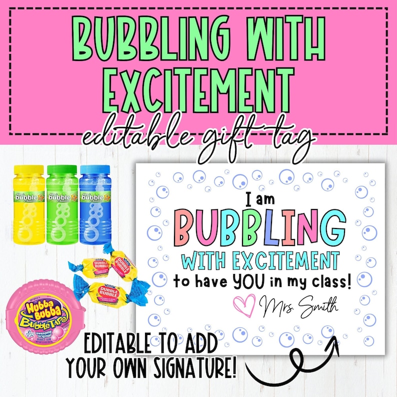 Bubbling With Excitement Student Gift Tag EDITABLE DIGITAL DOWNLOAD ...