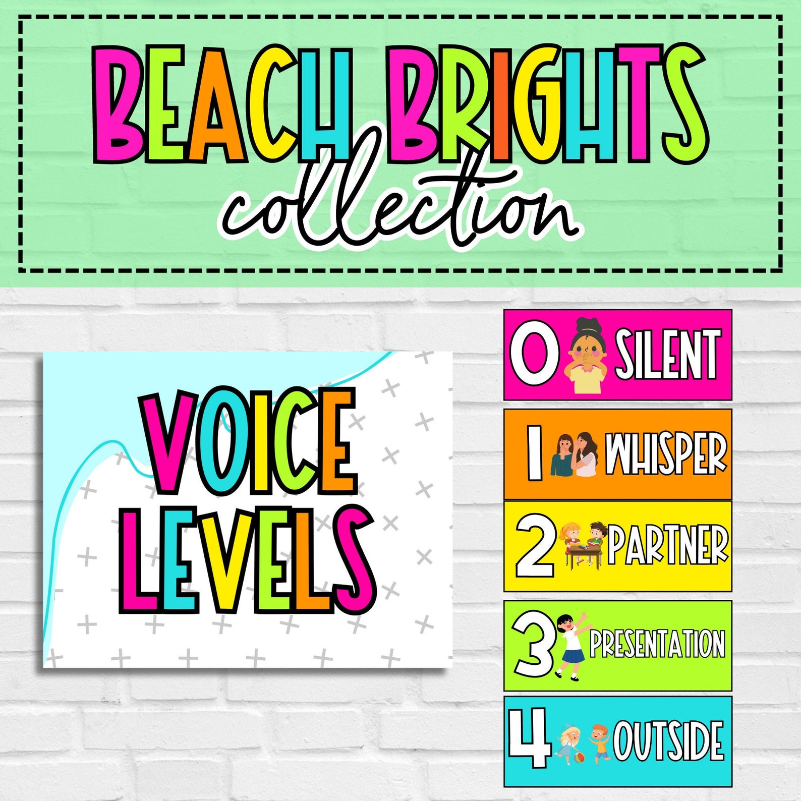 Voice Levels Display Tropical Bright Vibrant Classroom Decor Printables ...