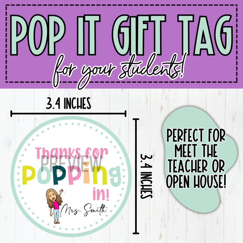 Pop It Gift Tag DIGITAL DOWNLOAD | Meet the Teacher | Open House ...