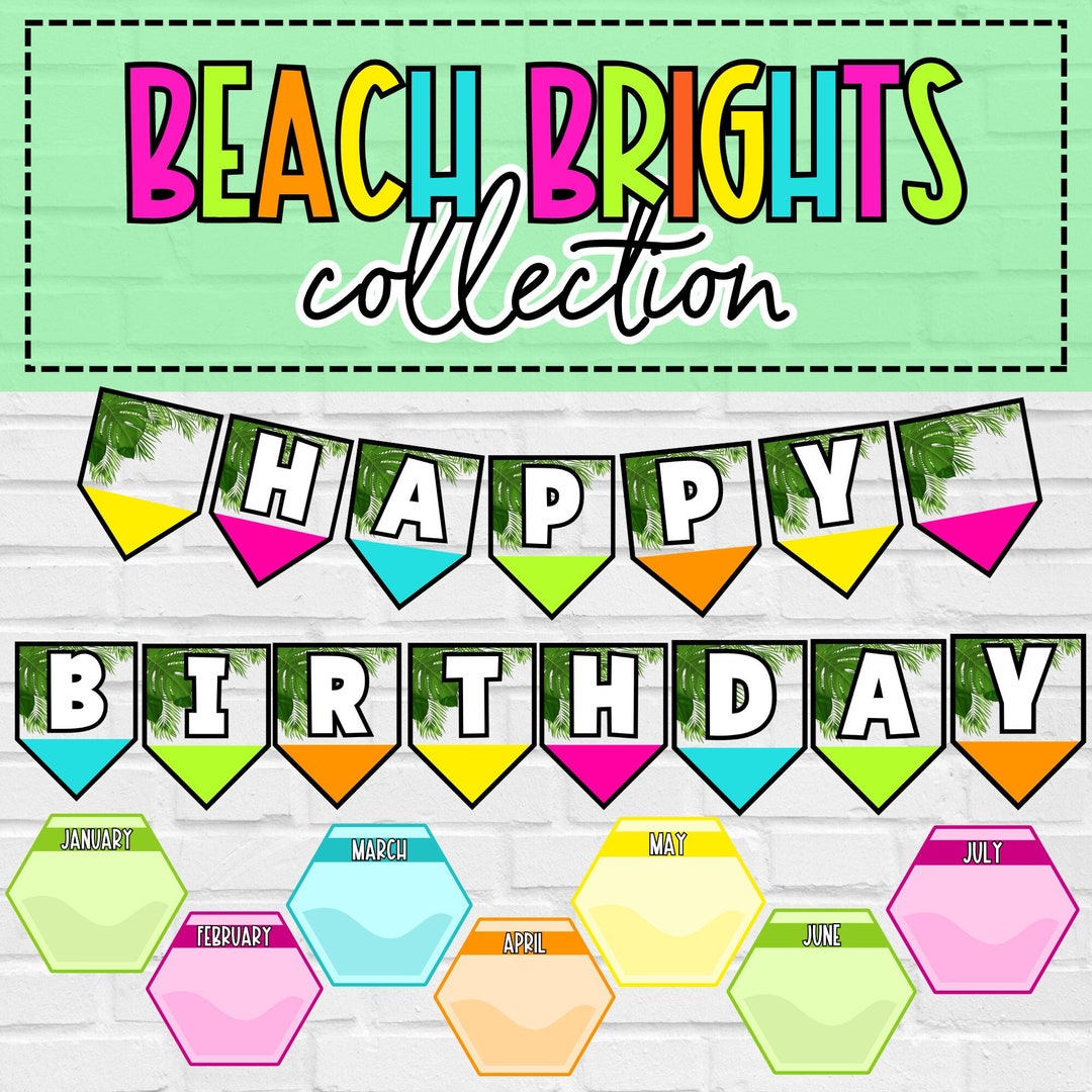 Birthday Board Tropical Bright Vibrant Classroom Decor Printables ...