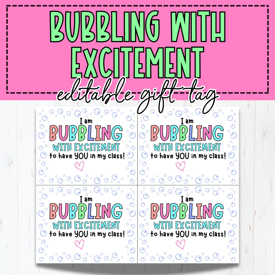 Bubbling With Excitement Student Gift Tag EDITABLE DIGITAL DOWNLOAD ...