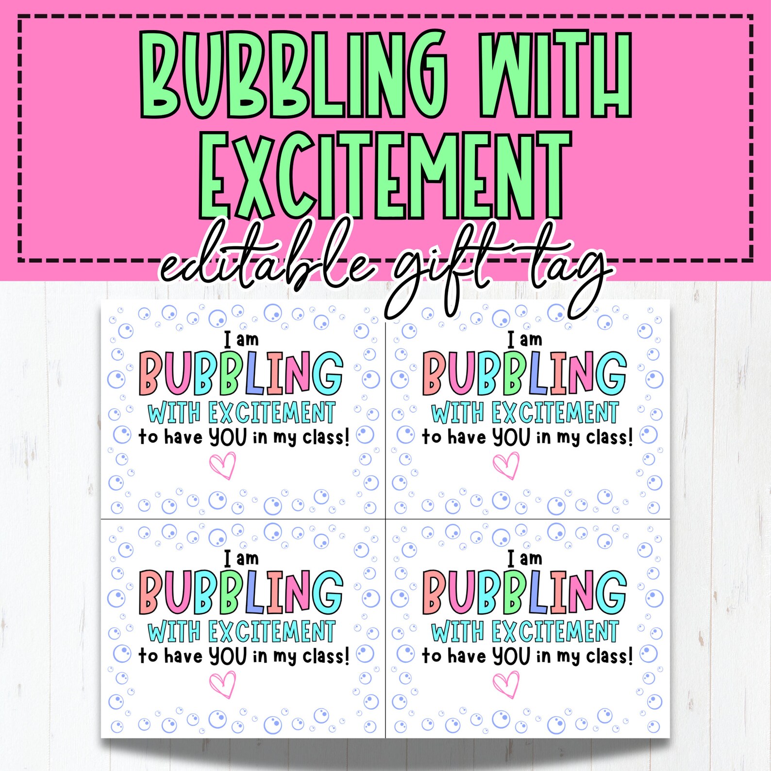 Bubbling With Excitement Student Gift Tag EDITABLE DIGITAL DOWNLOAD ...