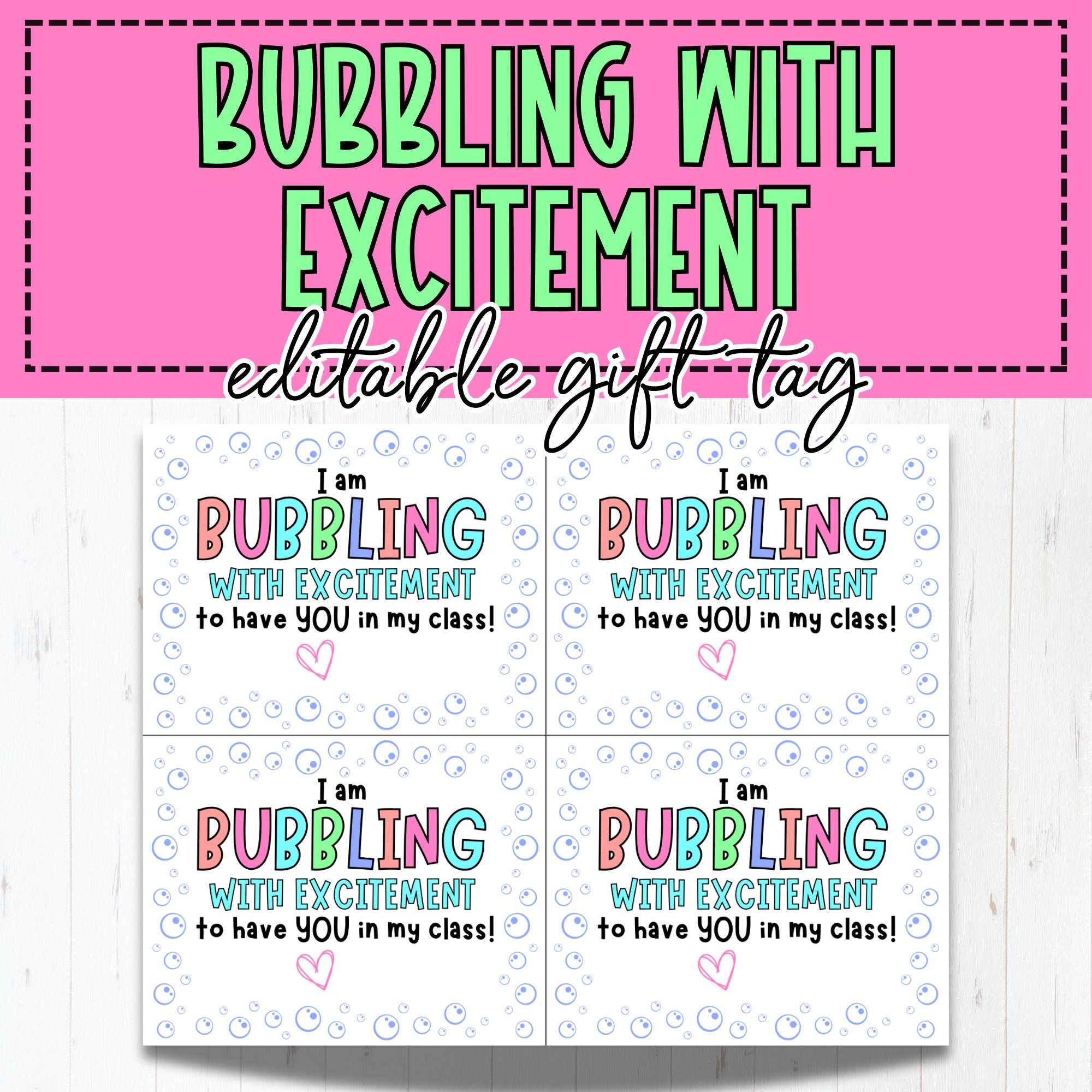 Bubbling With Excitement Student Gift Tag EDITABLE DIGITAL DOWNLOAD ...
