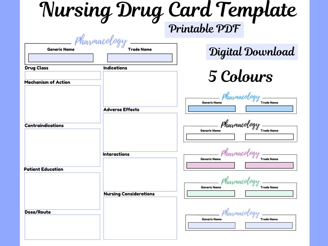 Digital Nursing Pharmacology Drug Card Template, Printable Pharmacology ...