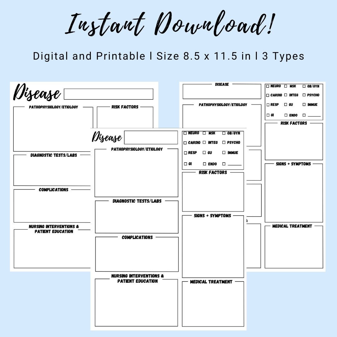 Digital Pathophysiology Blank Template, Nursing Med Surg Study Tool ...