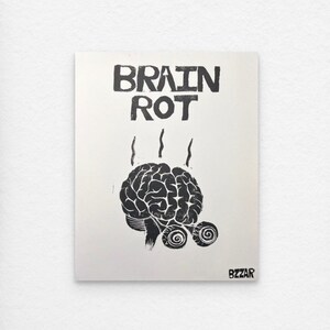 BRAIN Rot , Linocut Print, Lino Print, Block Print, Black and White ...