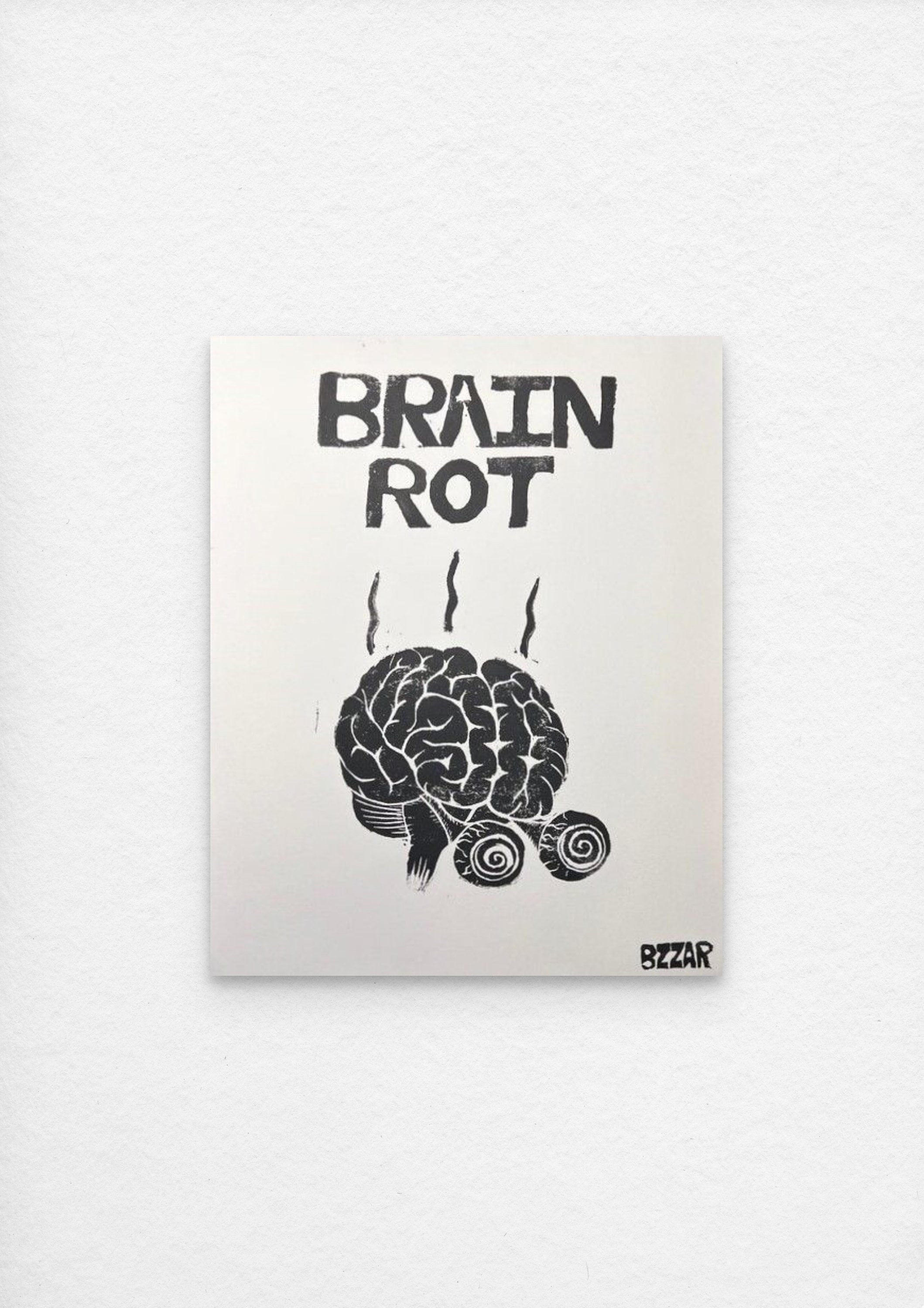 BRAIN Rot , Linocut Print, Lino Print, Block Print, Black and White ...