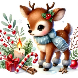 Set of 3 Cute Festive Baby Reindeer PNG Digital Clipart Christmas ...