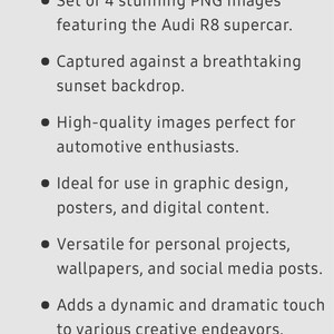 Stunning Audi R8 Supercar Sunset PNG Set – 4 High-quality Images for ...