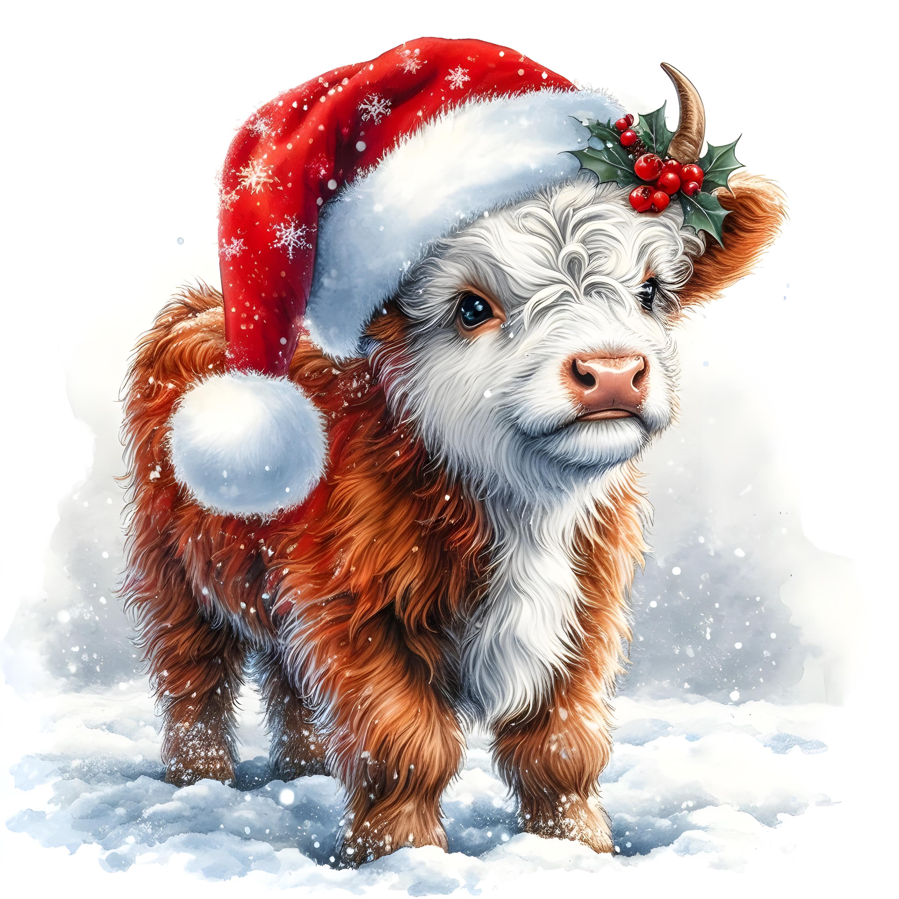 Set of 3 Festive Baby Highland Cow PNG – Cute Winter Cow in Snow ...
