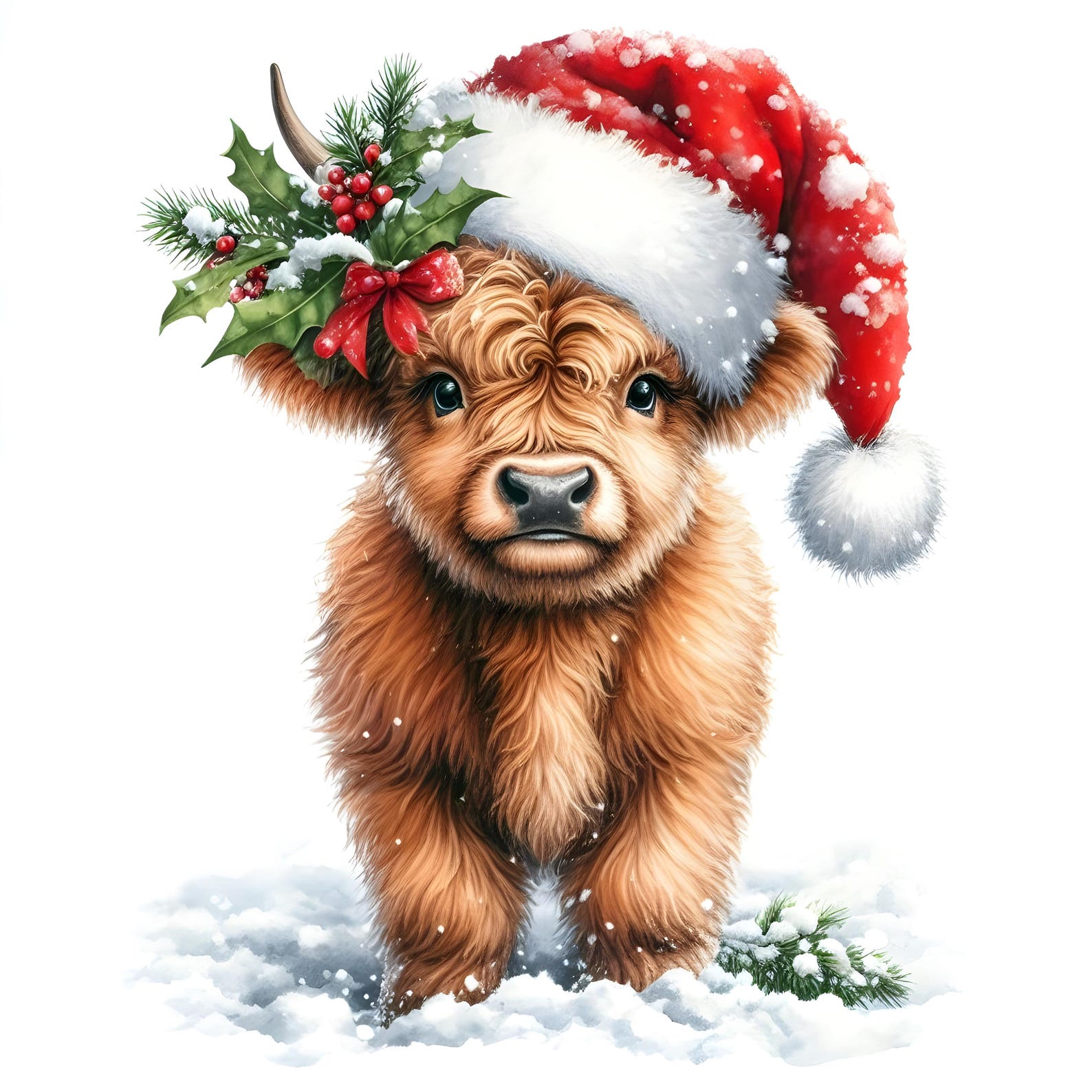 Set of 3 Festive Baby Highland Cow PNG – Cute Winter Cow in Snow ...