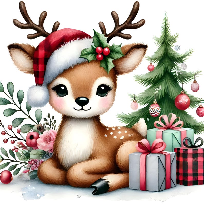 Set of 3 Cute Festive Baby Reindeer PNG Digital Clipart Christmas ...